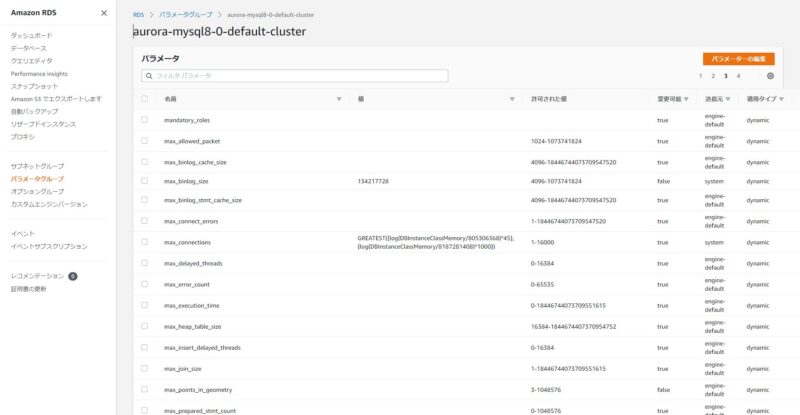 Amazon Aurora MySQL 8.0 オプショングループ DB Cluster Parameter Group デフォルトパラメータ一覧表 | Shima System Academy